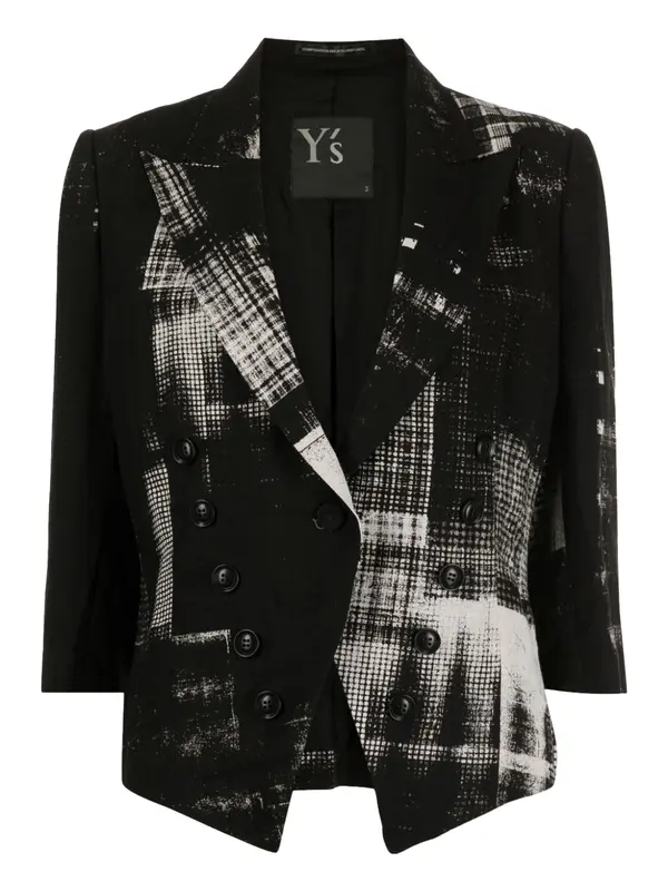Y’s Check-print Blazer - Black