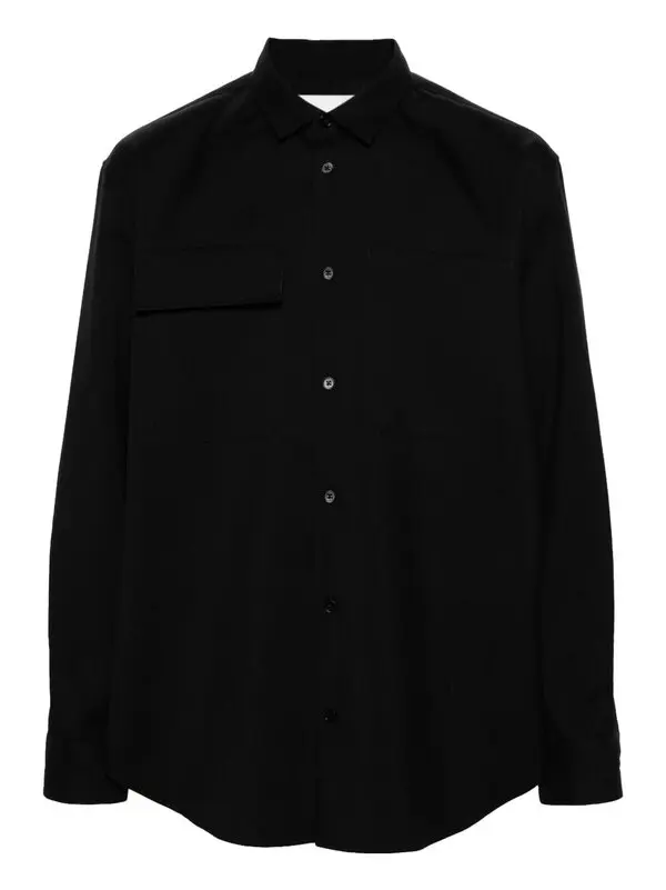 JIL SANDER Gabardine Virgin Wool Shirt - Black