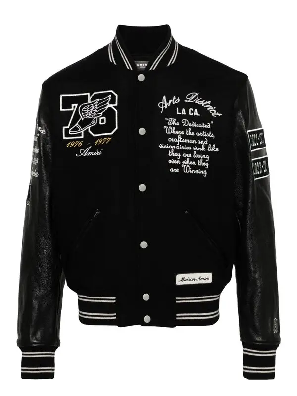 Amiri Eagle Varsity Leather-panelled Bomber Jacket - Black