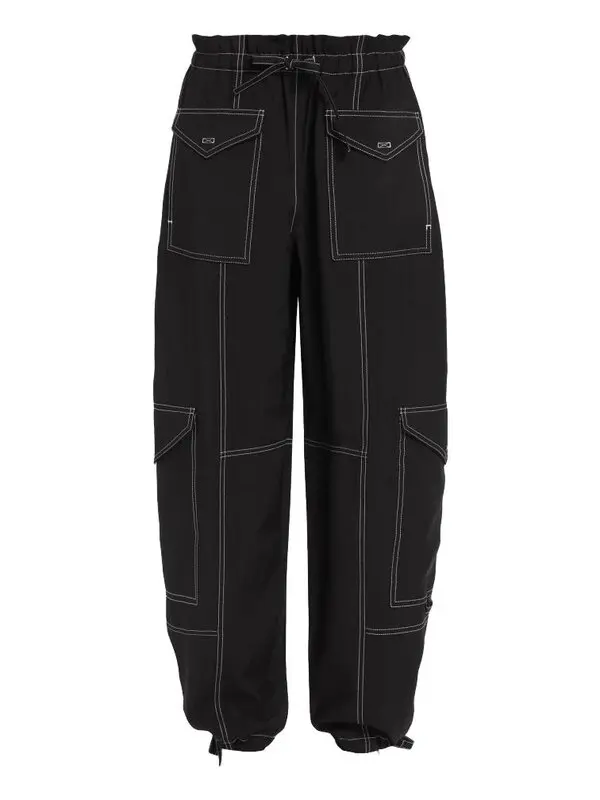 GANNI Wide-leg Drawstring Cargo Pants - Black