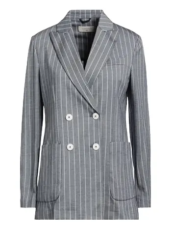 CIRCOLO 1901 Cotton Jersey Striped Double-breasted Blazer - Navy