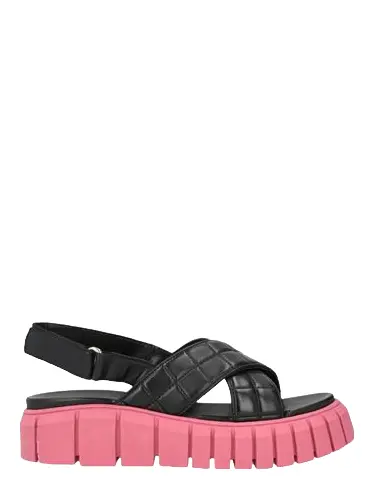 POLLINI Leather Flatform Sandals - Black