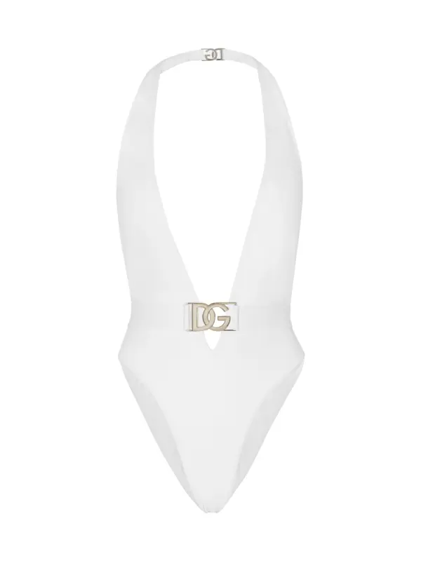 Dolce & Gabbana Plunging V-neck One-piece Swimsuit - White