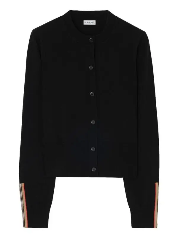 Burberry Wool Cardigan With Icon Stripe Cuffs - Black