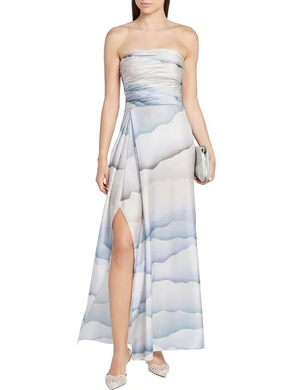 Giorgio Armani Printed Strapless Silk Dress - Lt Purple