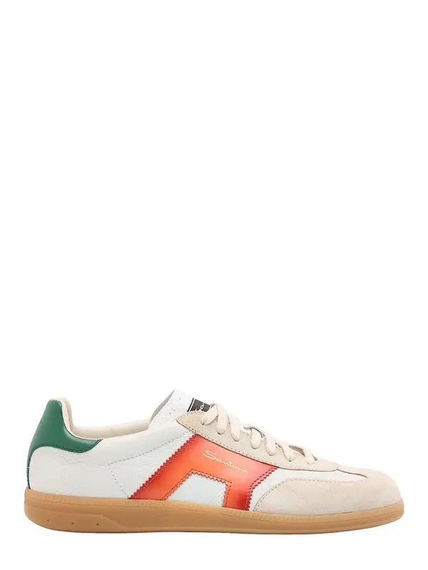 Santoni Dbs Suede And Leather Sneakers - White/orange/green