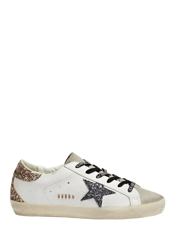 GOLDEN GOOSE Super-star Glittered Leather Sneakers - White