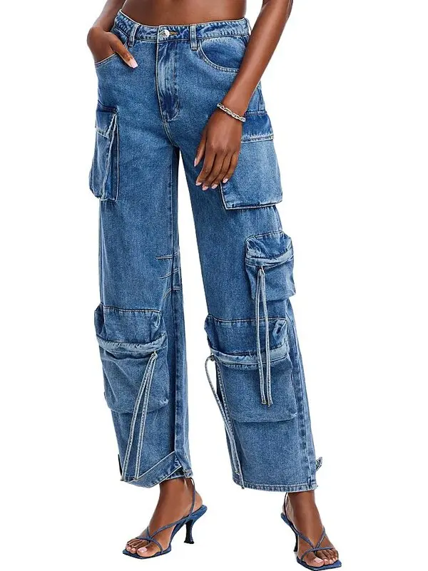 Steve Madden Duo Cargo Jeans - Blue Denim