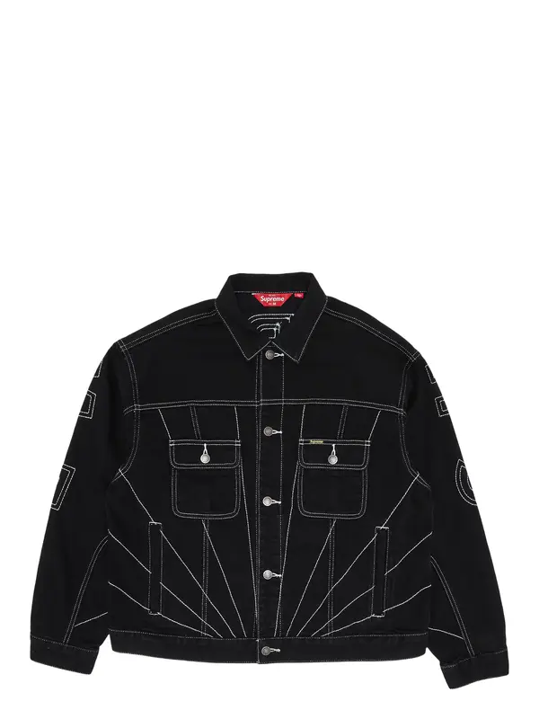 Supreme Radial Embroidered Denim Trucker Jacket - Black