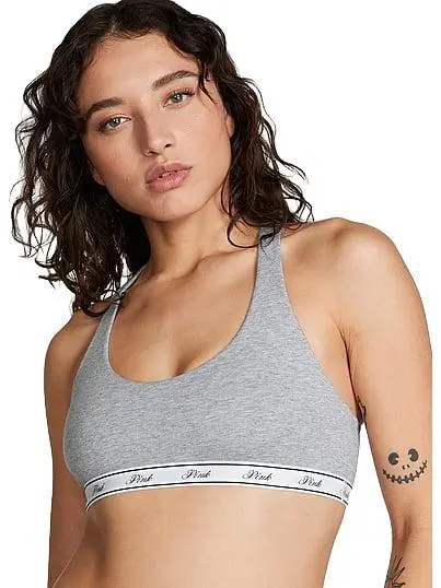 Pink Logo Cotton Racerback Bralette - Print