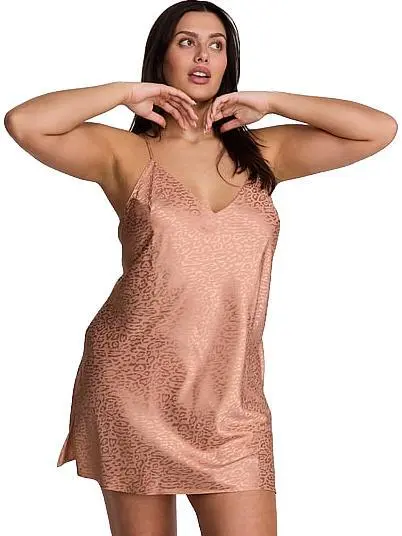 Victoria's Secret Leopard Jacquard Satin Slip Dress - Beige