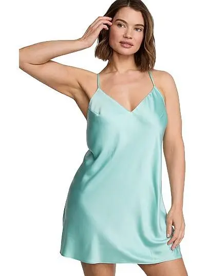 Victoria's Secret Satin Slip Dress With Open Back - Blue
