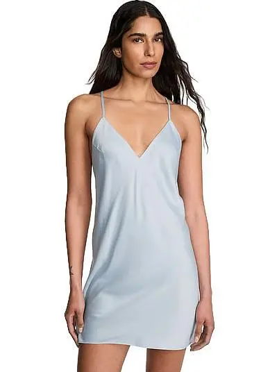 Victoria's Secret Satin Slip Dress With Open Back - Blue