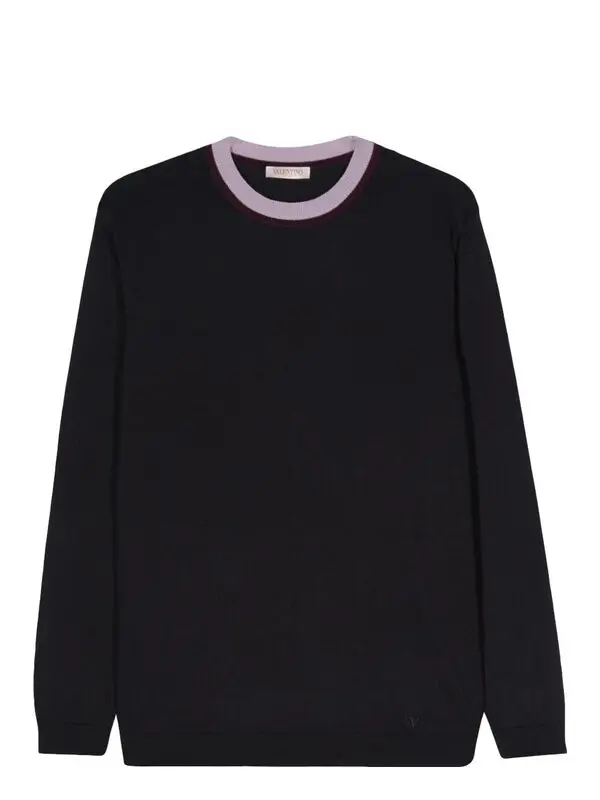 Valentino Garavani Ribbed Knit Crew Neck Sweater - Navy/rubin/aster