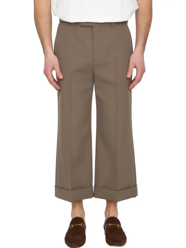 Gucci Textured Gabardine Cropped Trousers - Beige