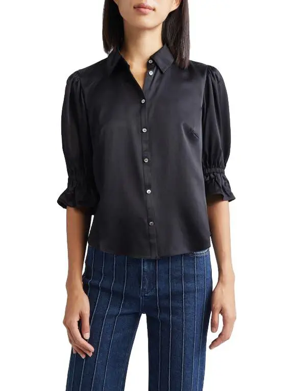 Cinq À Sept Fiona Ruffle Cuff Silk Button-up Shirt - Black