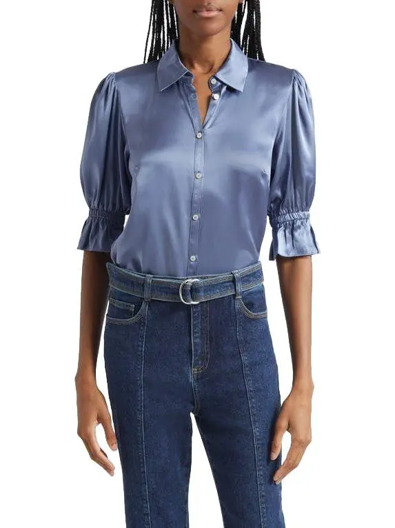 Cinq À Sept Fiona Ruffle Cuff Silk Button-up Shirt - Iris Slate