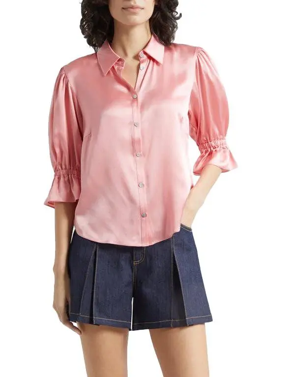 Cinq À Sept Fiona Ruffle Cuff Silk Button-up Shirt - Seashell Pink
