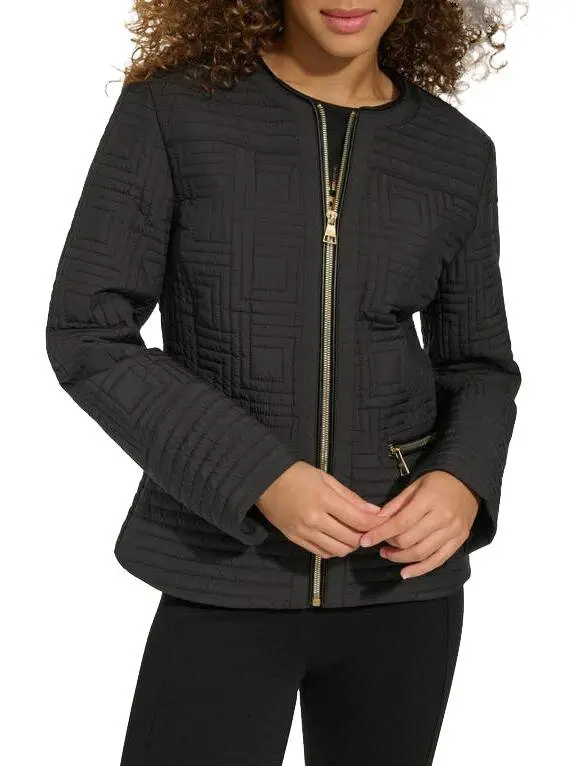 Karl Lagerfeld Paris Geo Quilt Peplum Jacket - Black