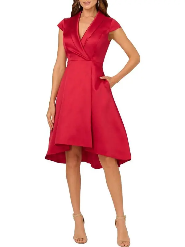 Adrianna Papell Box Pleat High-low Mikado Dress - Haute Red