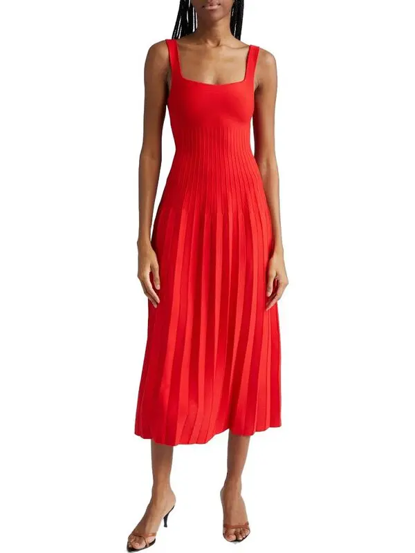 Staud Ellison Pleat-effect Sweater Dress - Red Rose