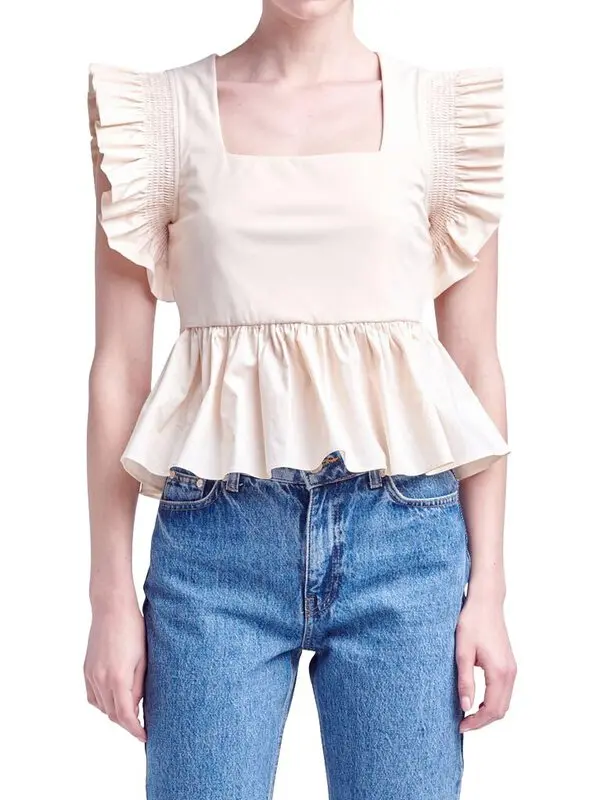 English Factory Ruffle Peplum Top - Cream