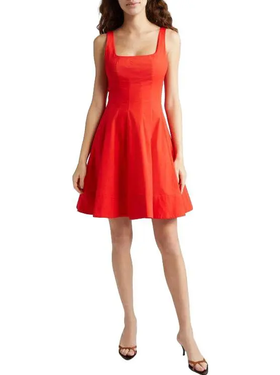 Staud Wells Stretch Poplin Fit & Flare Dress - Red Rose