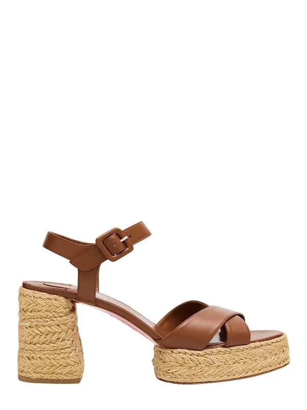 CHRISTIAN LOUBOUTIN 70mm Calakala Leather Espadrille Sandals - Medium Brown