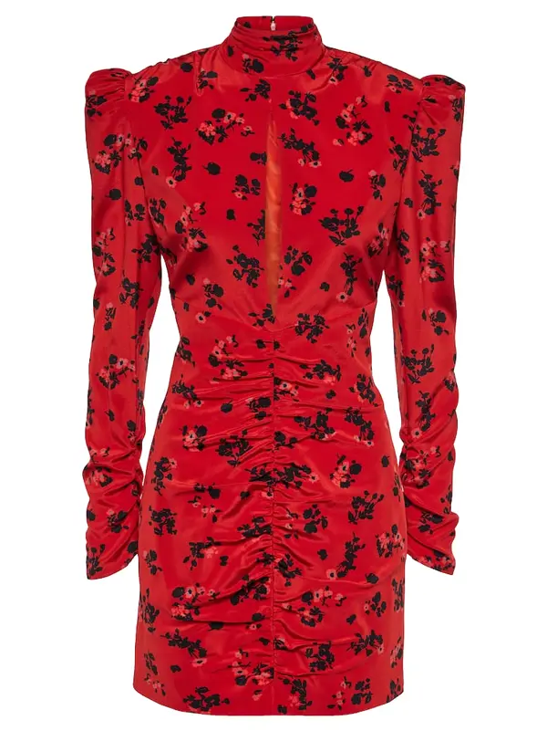 Alessandra Rich Floral Silk Minidress - Red