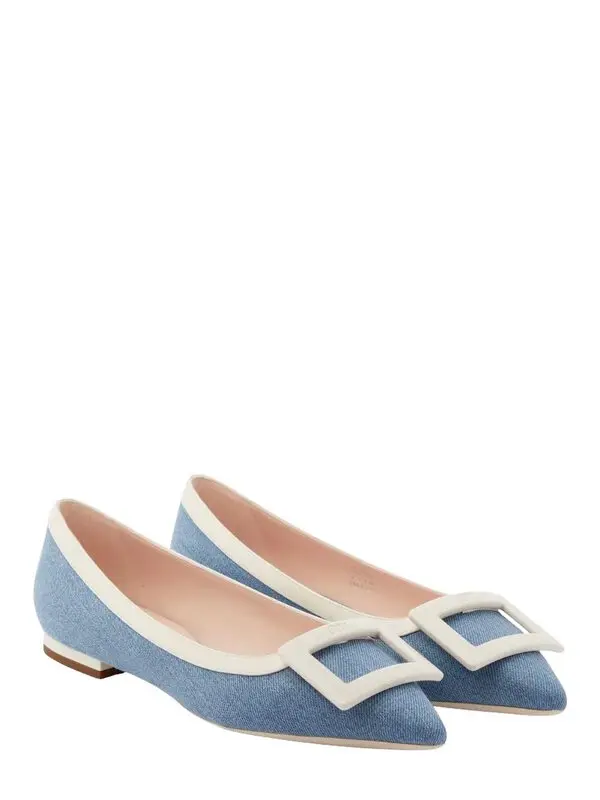 ROGER VIVIER Leather-trimmed Denim Ballet Flats - Blue