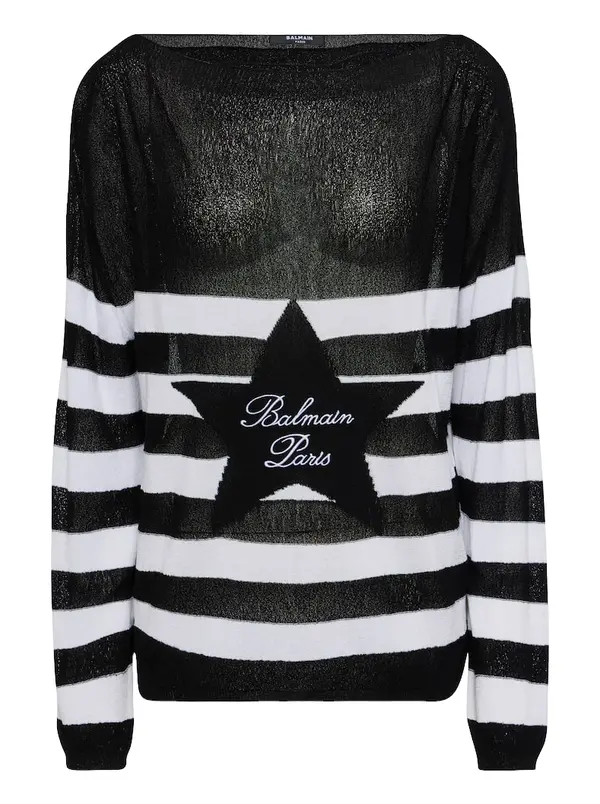 Balmain Logo Striped Sweater - Black