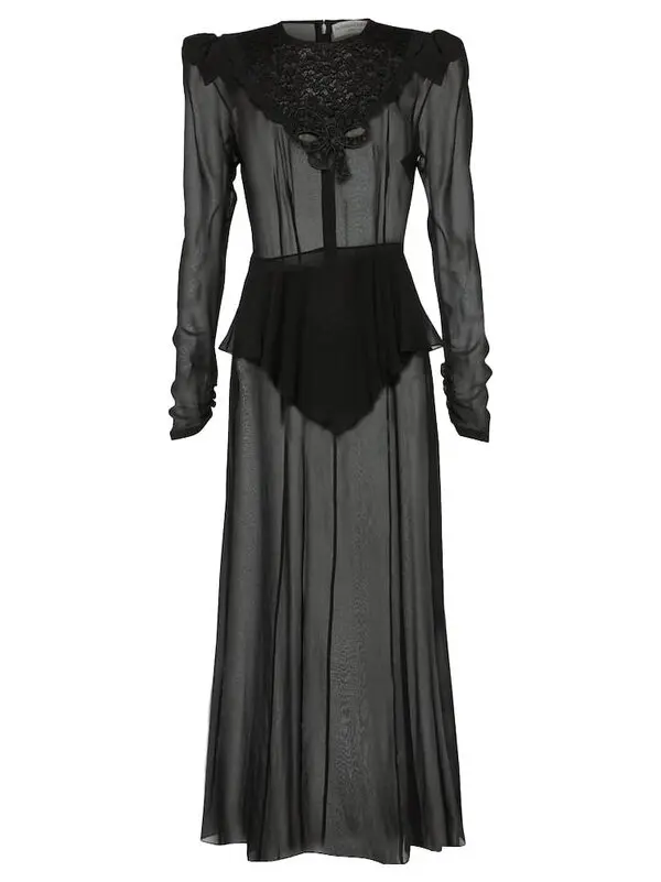 Alessandra Rich Silk Georgette Midi Dress - Black