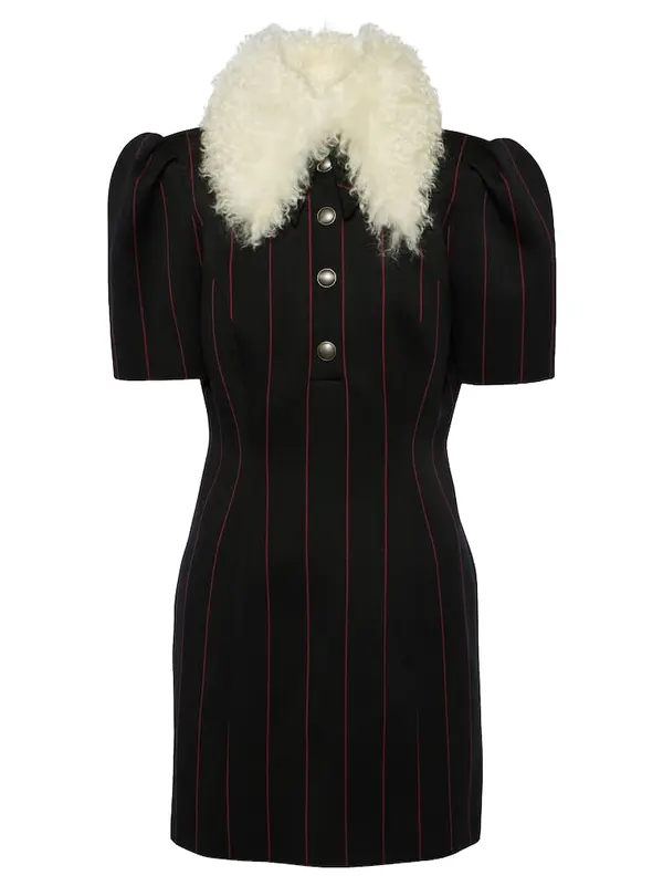 Alessandra Rich Pinstripe Wool-blend Minidress - Black