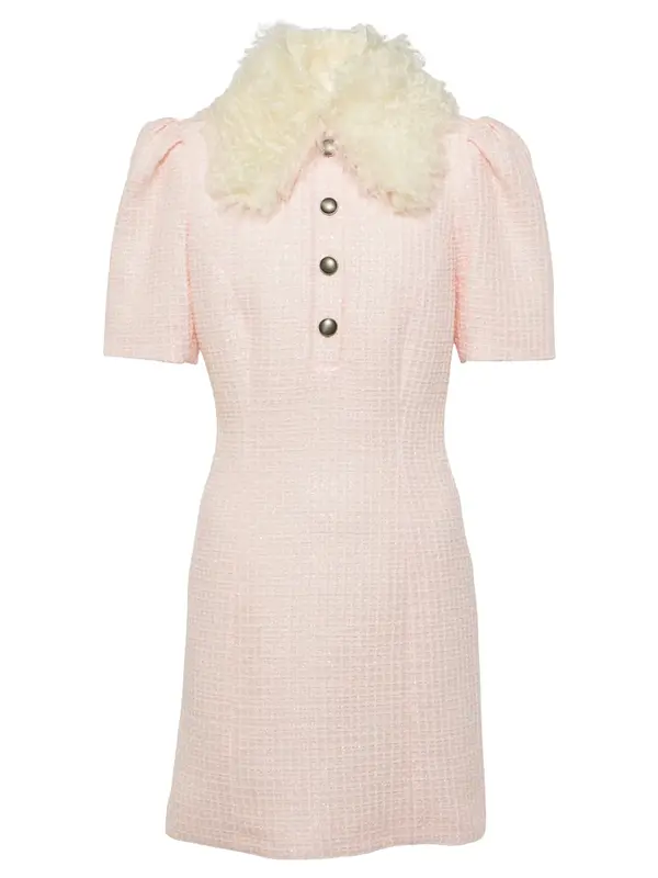 Alessandra Rich Sequined Collared Tweed Minidress - Pink