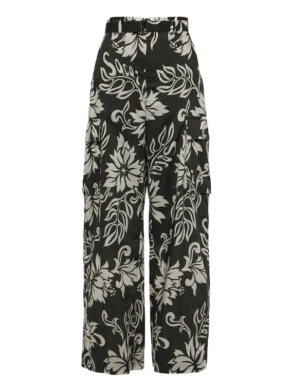 Sacai High-rise Floral Wide-leg Pants - Black