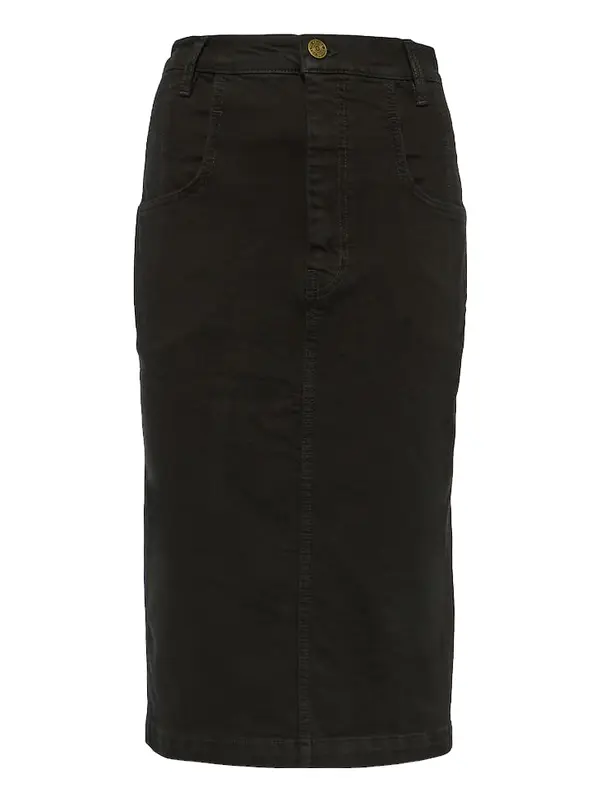 FRAME The High Waisted Seamed Denim Midi Skirt - Black