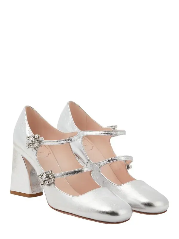 ROGER VIVIER Babies Mini Très Vivier Leather Pumps - Silver