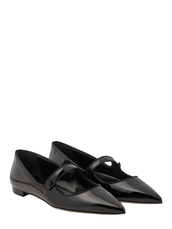 Manolo Blahnik Campari Patent Leather Mary Jane Flats - Black
