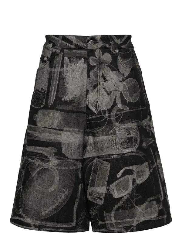 Off-White X-ray Jacquard-print Denim Shorts - Black