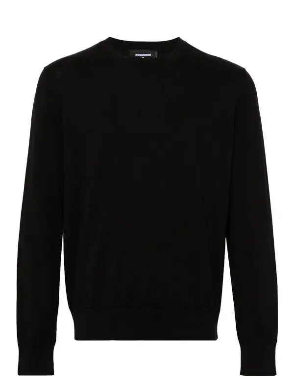 Dsquared2 Cotton Logo Plaque Fine Knit Jumper - Black