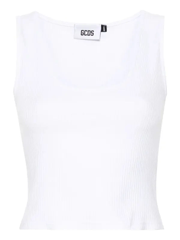 Gcds Sequinned-logo Ribbed Top - White