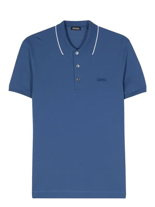 Zegna Embroidered Logo Polo Shirt - Blue