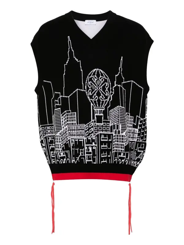 Off-White Intarsia-knit Sleeveless Jumper - Black