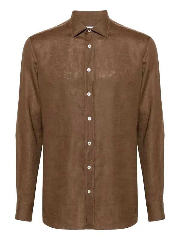 LARDINI Long-sleeve Linen Shirt - Brown