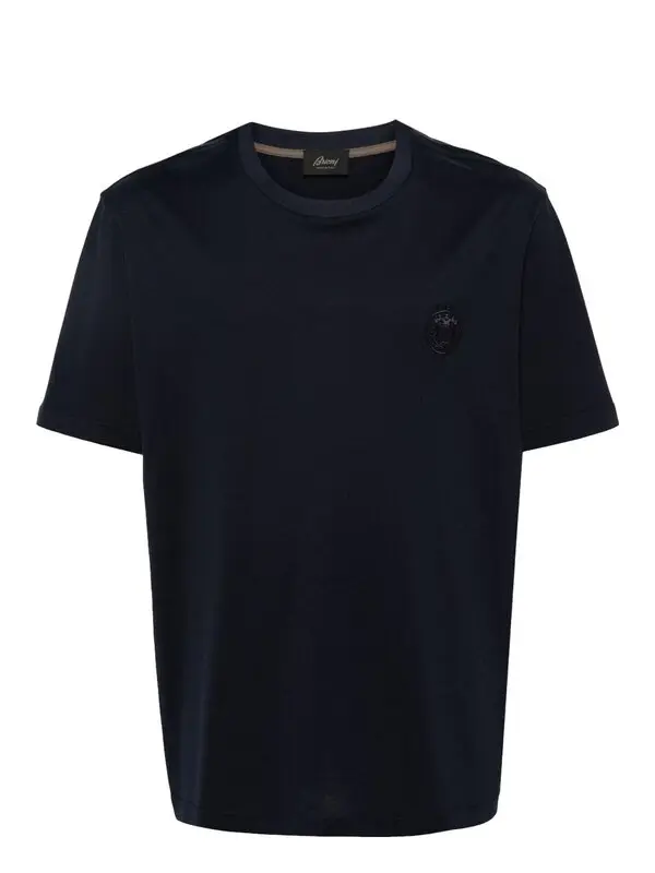 Brioni Embroidered-logo Cotton T-shirt - Blue