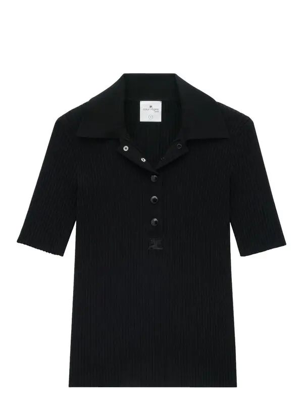 COURREGES Ac Ribbed-knit Polo Shirt - Black