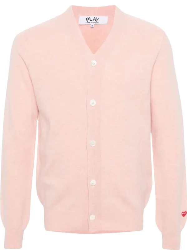 Play Comme Des Garcon Logo-appliqué Wool Cardigan - Pink