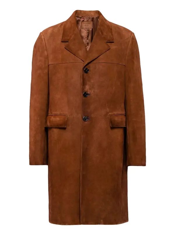 Prada Single-breasted Suede Coat - Brown