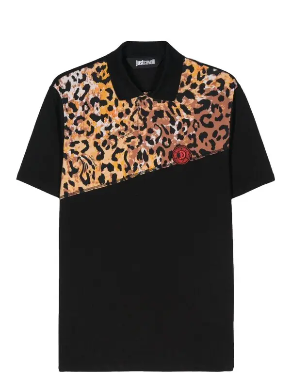 Just Cavalli Leopard-print Logo-detail Polo Shirt - Black