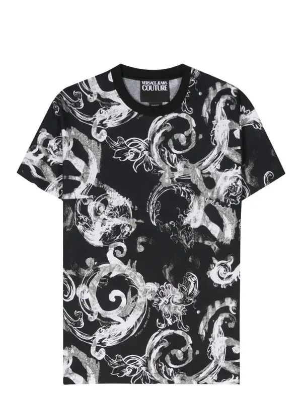 Versace Baroque-print Cotton T-shirt - Black
